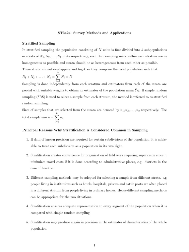 Stratified Sampling Notes | PDF | Sampling (Statistics) | Stratified ...
