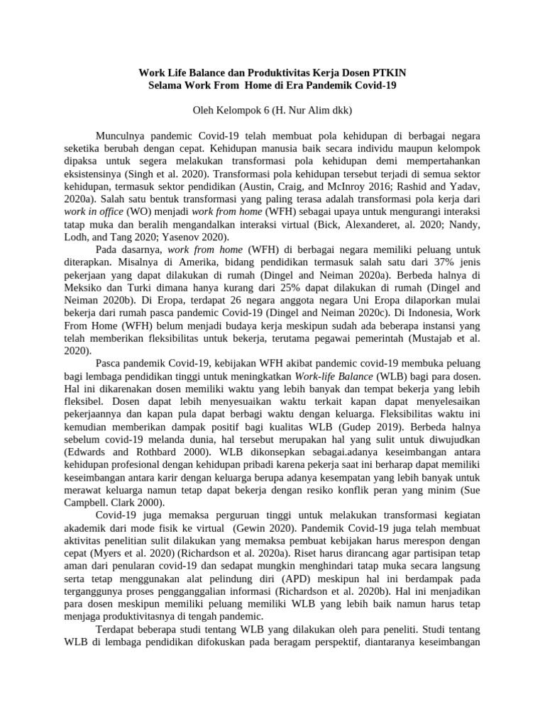 WFH Dosen PTKIN: WLB dan Produktivitas | PDF