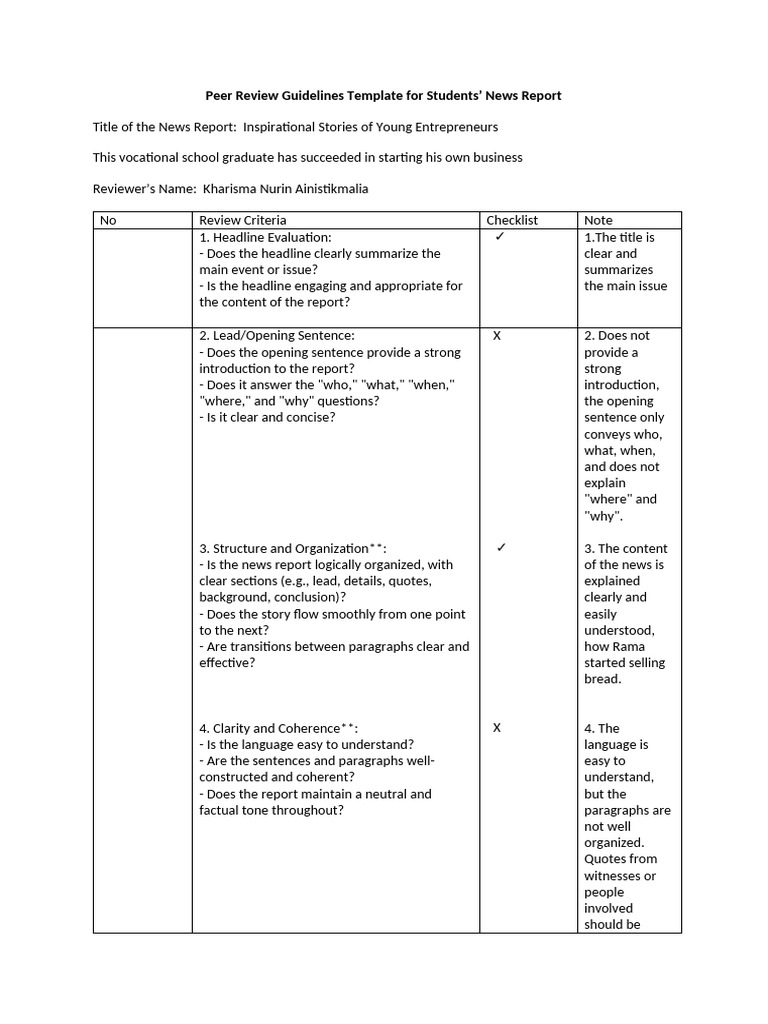 Peer Review Guidelines Template For Students Checklist | PDF | Accuracy ...