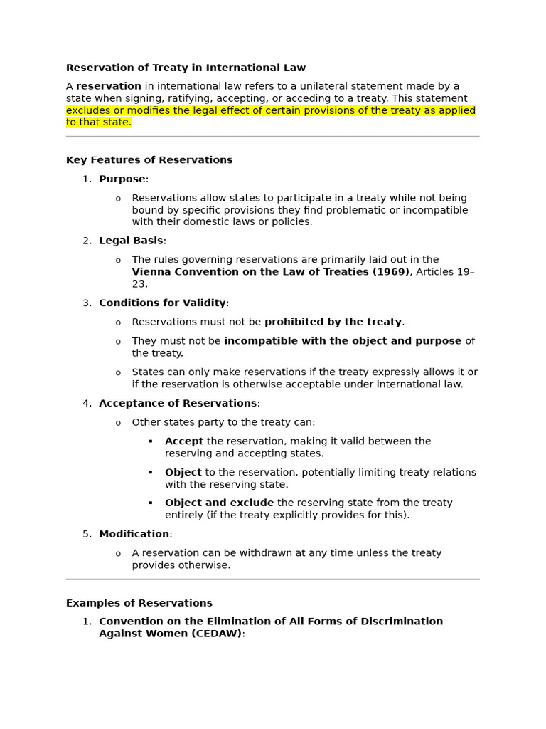 Understanding Treaty Reservations in Law | PDF | Treaty | International Law