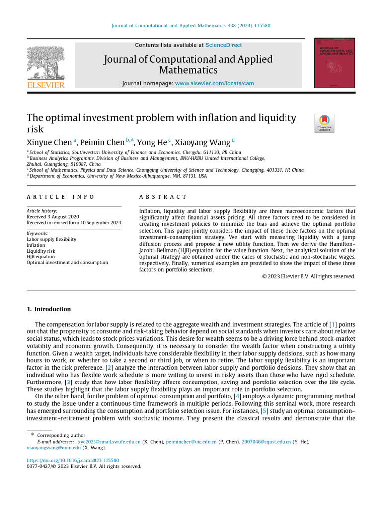 The Optimal Investment Problem With Inflation and Liquidity | PDF ...