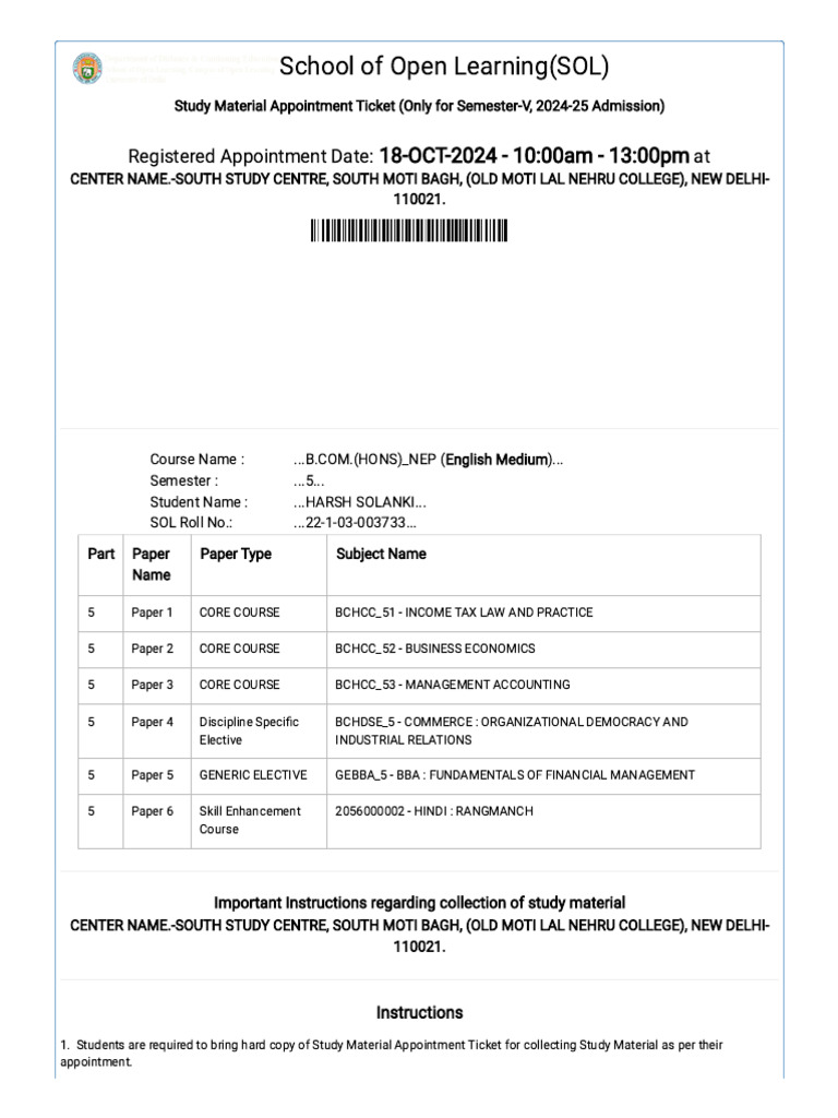 SOL Study Material Appointment | PDF