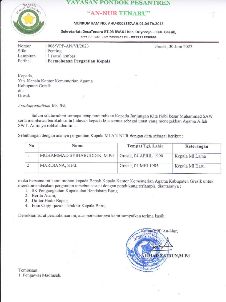 Contoh Pengajuan Pergantian Kamad | PDF