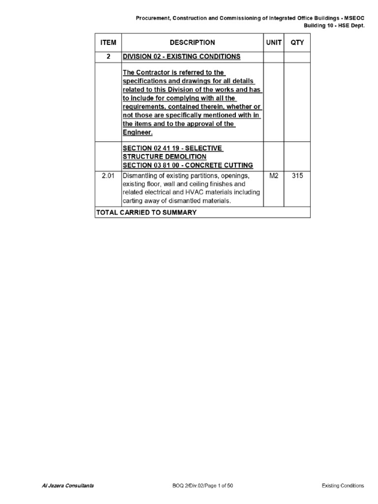 2.1 - BOQ No. 1 - Building 10 | PDF | Elevator | Masonry