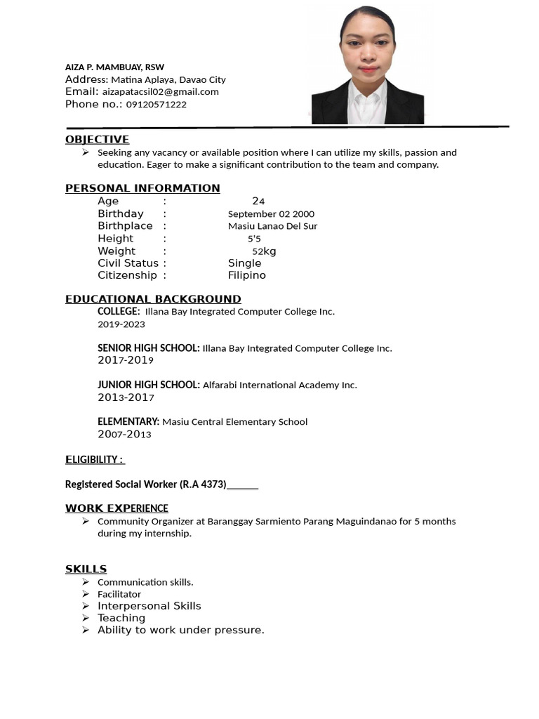 RESUME (For Application) | PDF