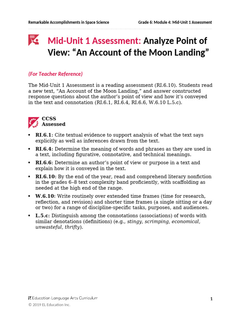 G6m4u1 Modulelessons Mid Unit 1 Assessment 0520 3 | PDF | Apollo 11 | Moon