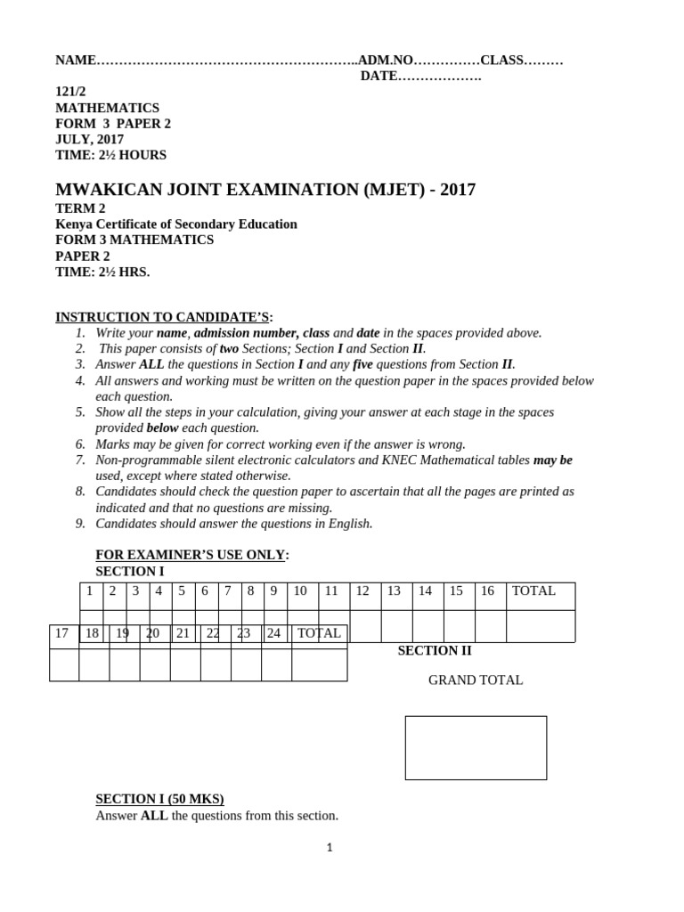2882017f3q-Maths Form 3 pp2 Mod31032022001 | PDF | Mathematics