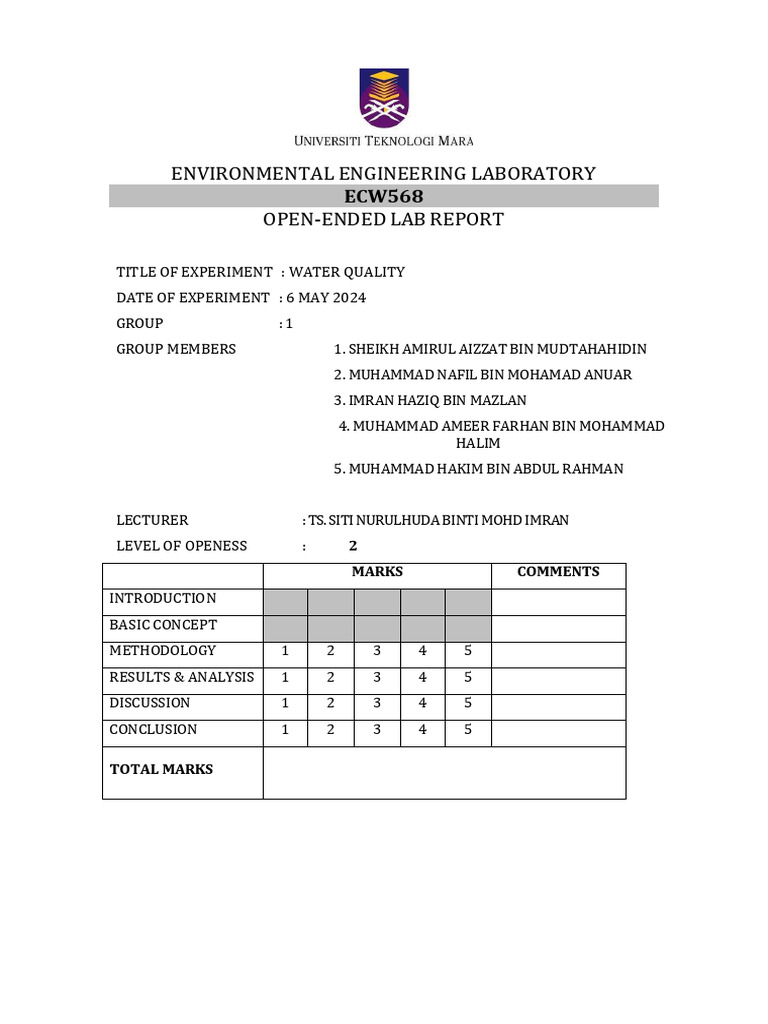 Ecw568 Water Quality Lab Report | PDF