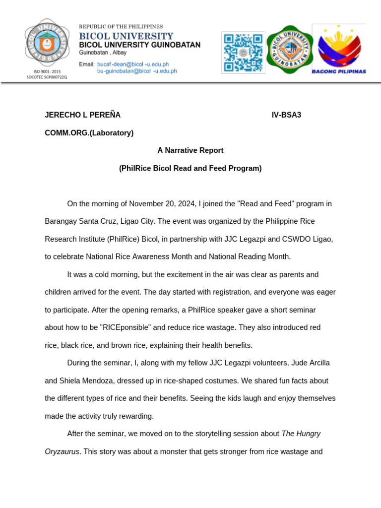 Narrative Report - Read and Feed | PDF