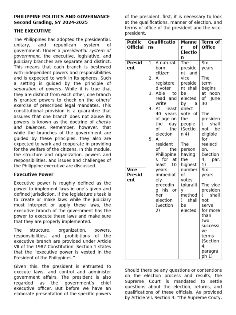 Q2-Executive | PDF | President Of The Philippines | World Politics