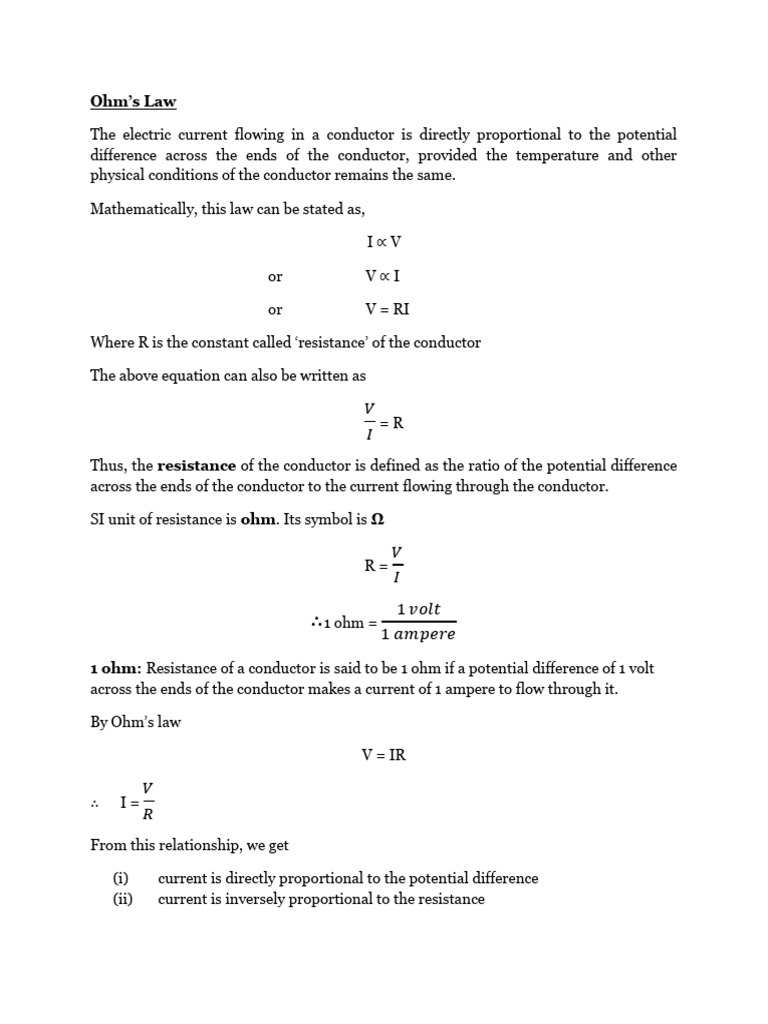 Electricity notes (2) Ohm's Law | PDF | Electrical Resistance And ...