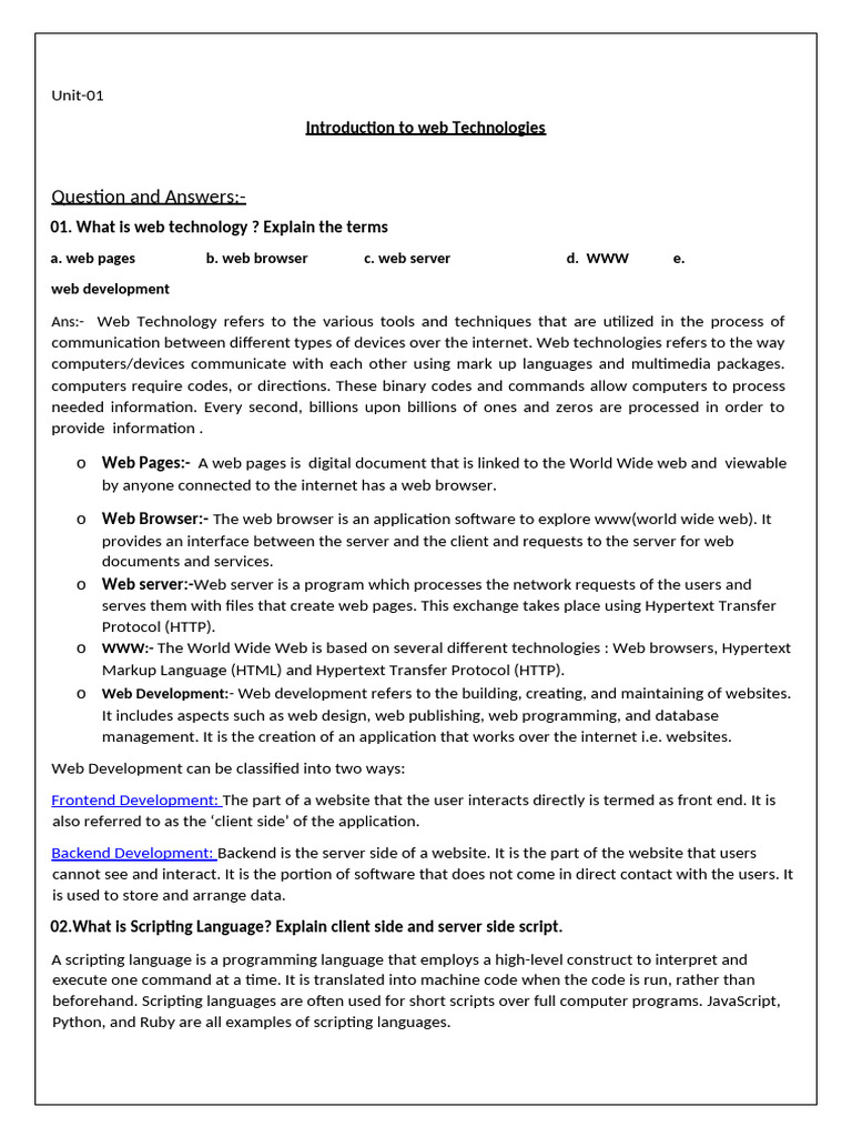 Unit-01 Introduction To Web Technologies | PDF | World Wide Web | Internet & Web