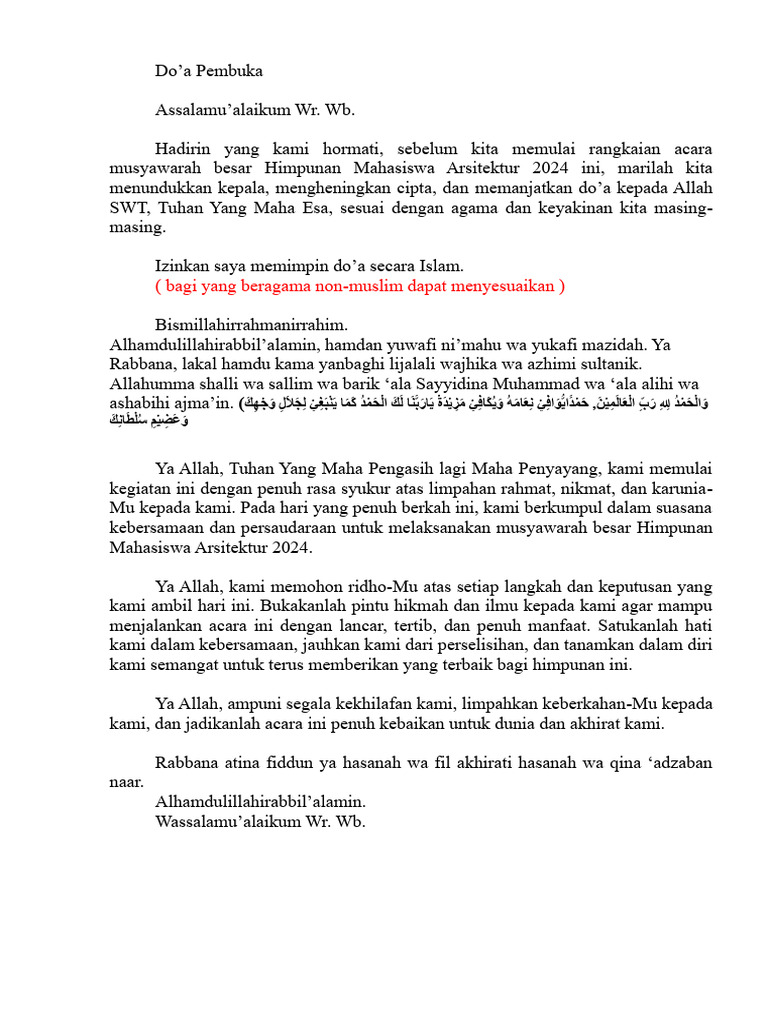 Do'a Pembuka Mubes Himars 2024 | PDF