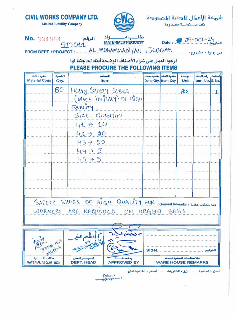 Safety Materials Request-334964 | PDF