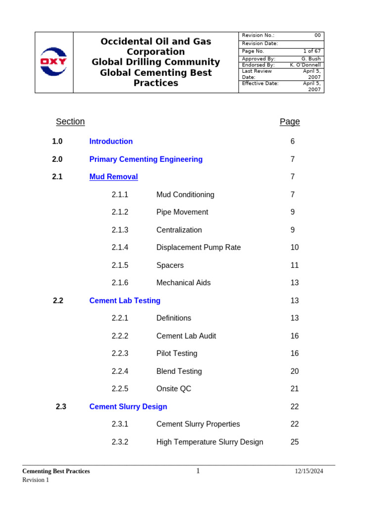 Global Cementing Best Practices Guide | PDF | Casing (Borehole) | Oil Well