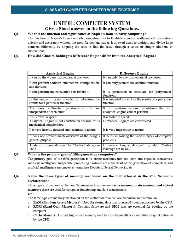 CLASS 9TH COMPUTER CHAPTER WISE EXCERCISE | PDF | Computer Network | Computer Data Storage