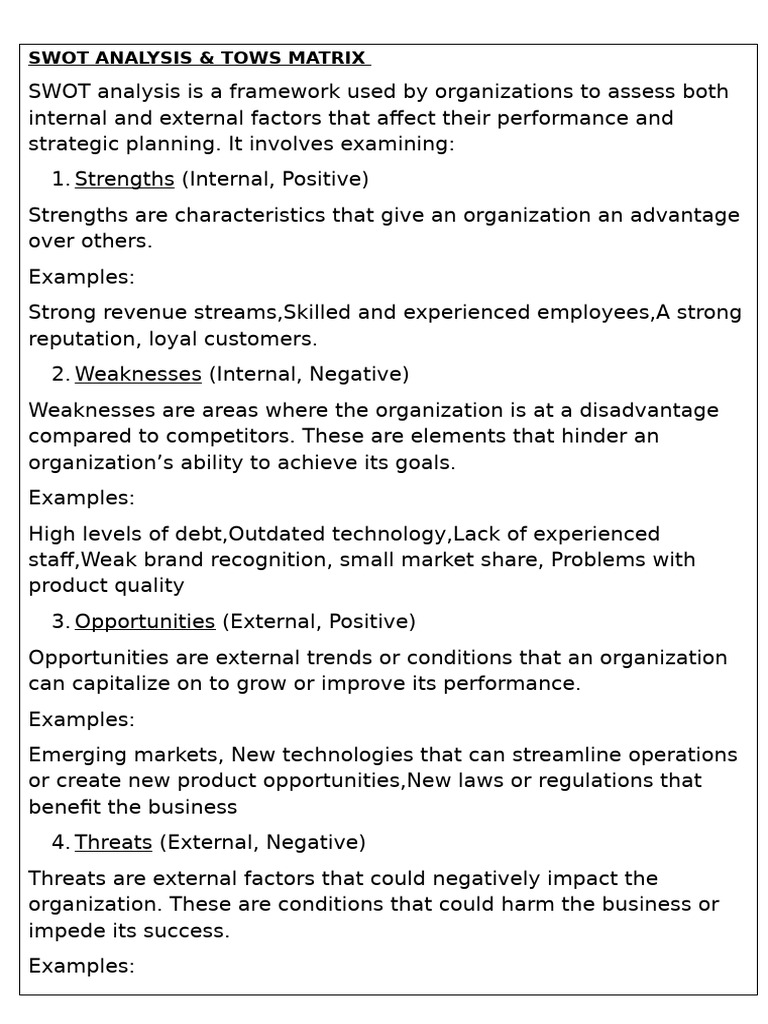 Swot and Tows | PDF | Swot Analysis | Business