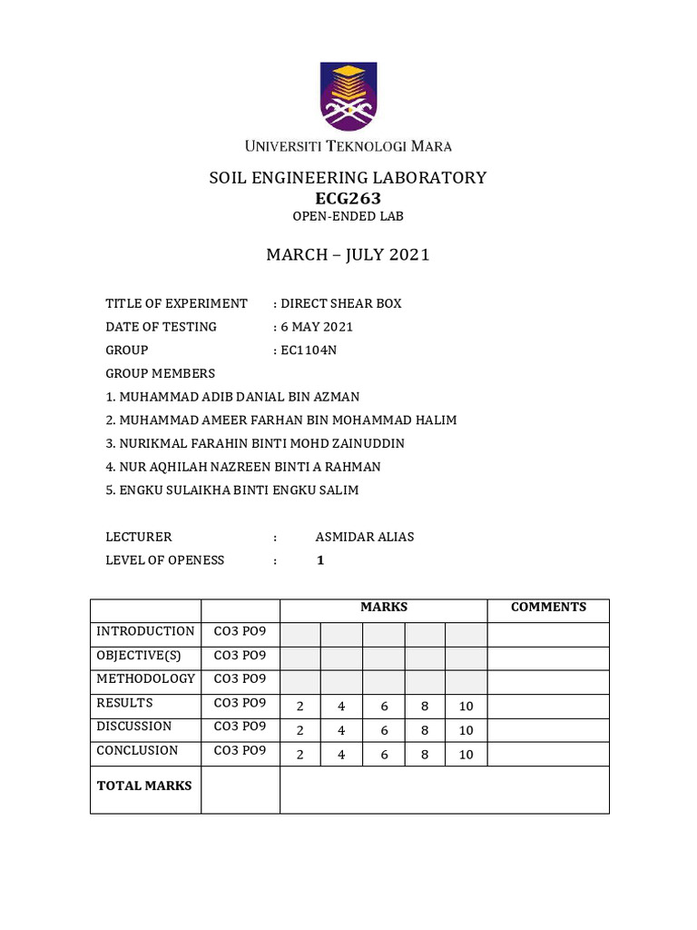 DIRECT SHEAR BOX TEST LAB GROUP 3 | PDF | Strength Of Materials | Shear ...
