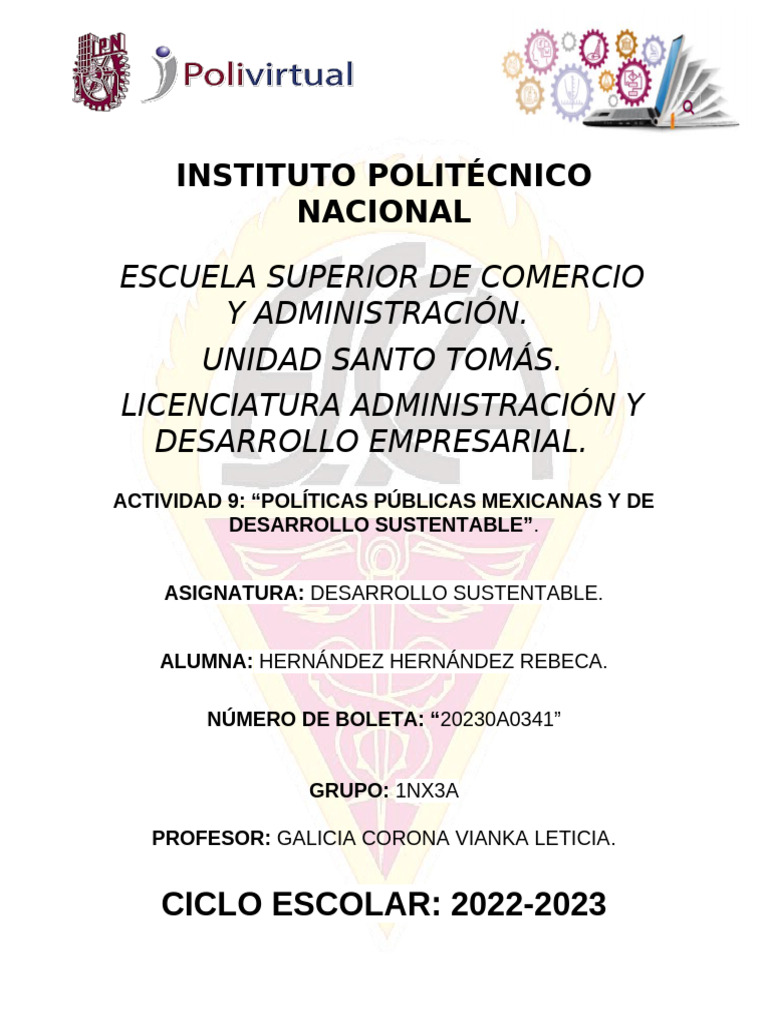 Unidad 3 - Act9 - POLÍTICAS PÚBLICAS MEXICANAS Y DE DESARROLLO SUSTENTABLE | PDF | Desarrollo ...