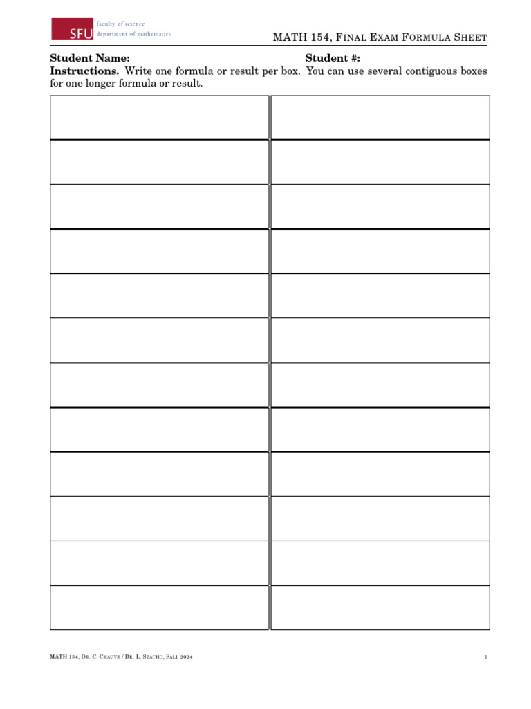 FINAL FORM SHEET Math 154 | PDF | Mathematics
