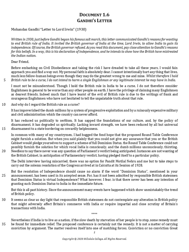 04 Letter To Lord Irwin Gandhi | PDF | Mahatma Gandhi | British Raj