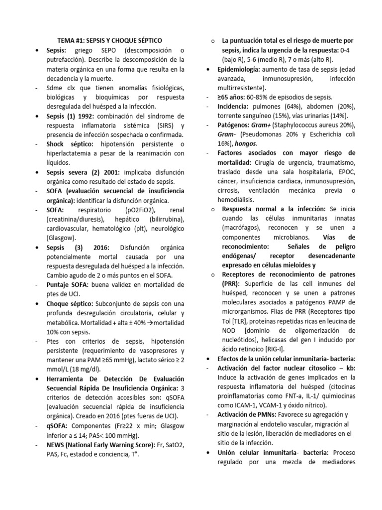 Sepsis y Choque Séptico: Definición y Fisiopatología | PDF | Septicemia ...