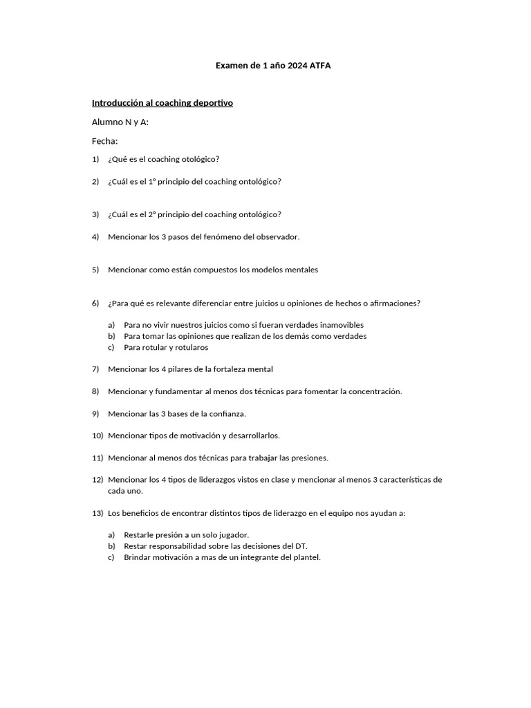 Examen de 1 Año 2024 ATFA | PDF