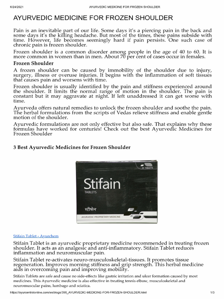 Ayurvedic Medicine For Frozen Shoulder | PDF
