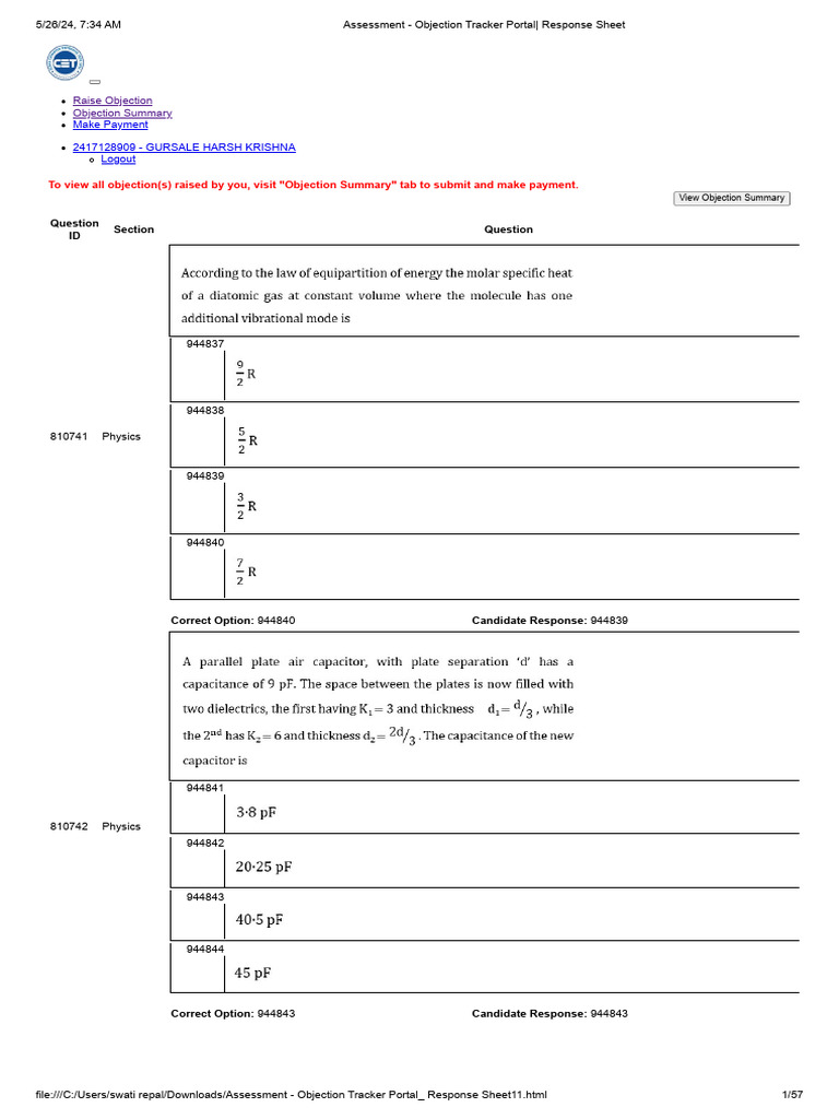 Assessment - Objection Tracker Portal - Response Sheet1111 | PDF