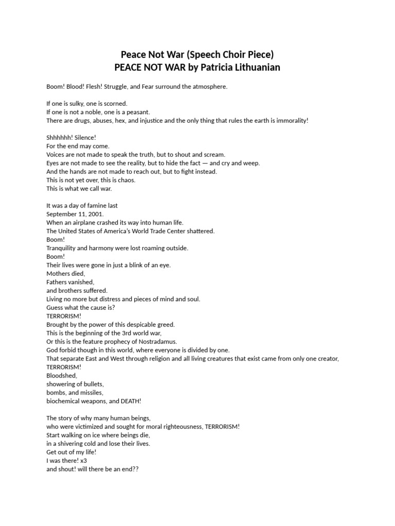 Peace Not War: A Call for Unity | PDF