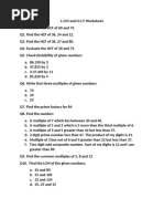 HCF and LCM Worksheet - Class | PDF