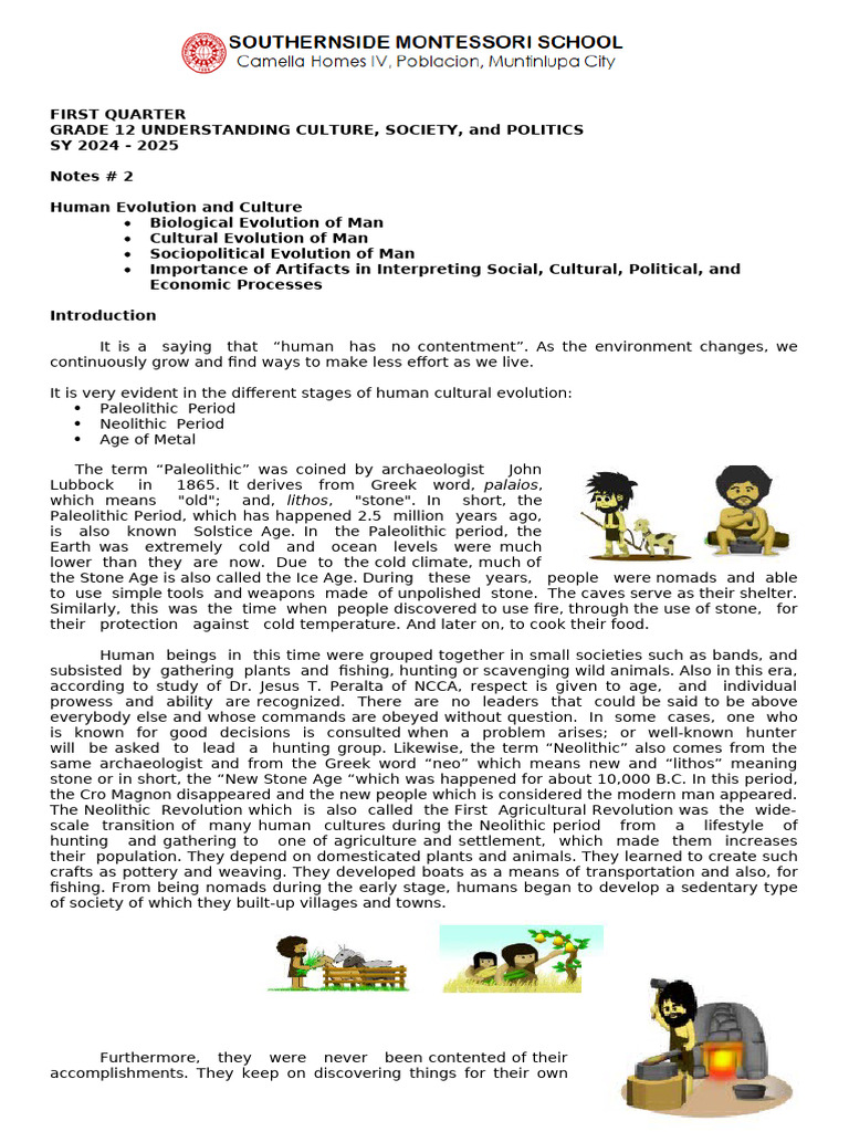 UCSP Notes 2 - 1Q - HUMAN EVOLUTION | PDF | Homo | Paleolithic