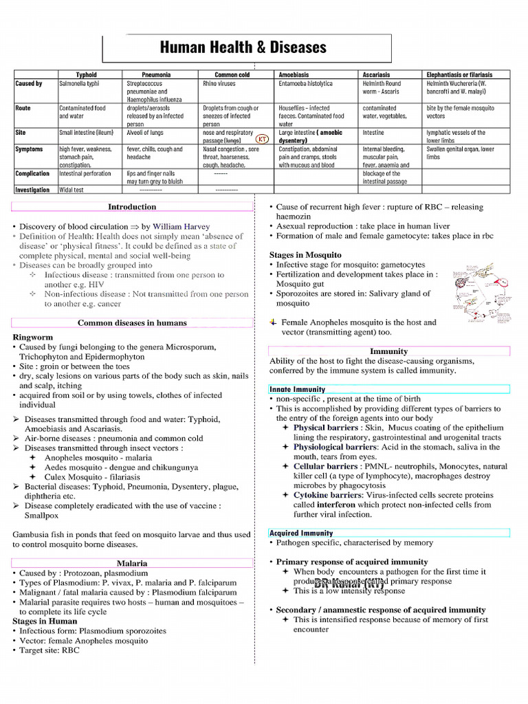 Human Health and Disease Power Notes | PDF