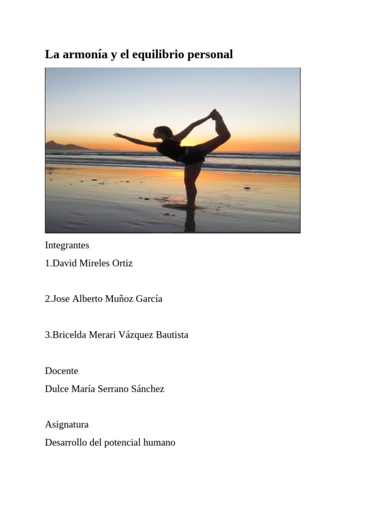 Presentacion de La Armonia y El Equilibrio Personal | PDF | Las ...