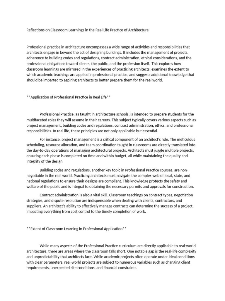 Reflections On Classroom Learnings in The Real Life Practice of ...