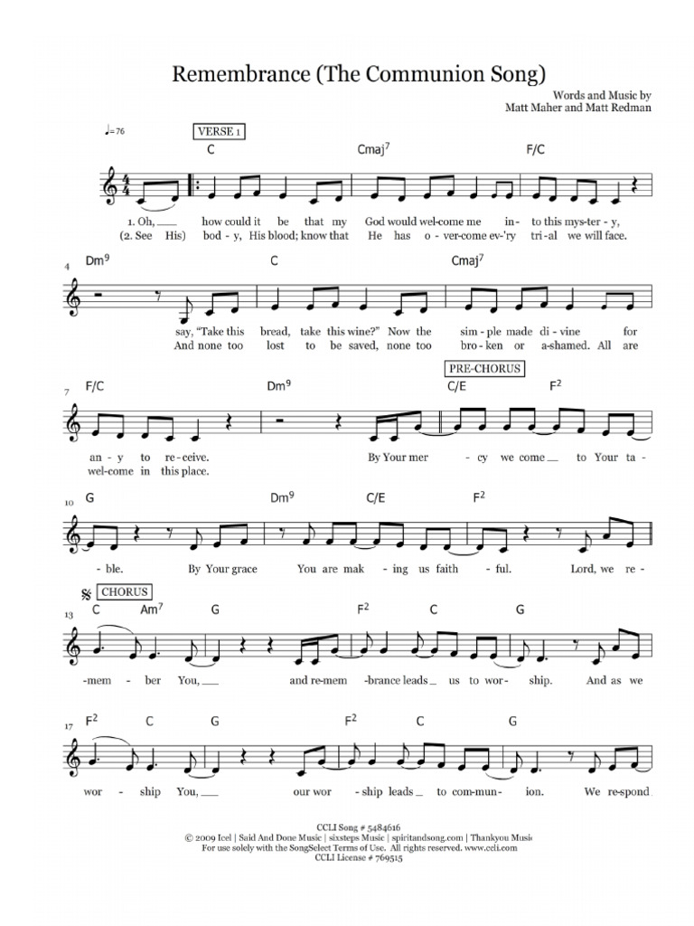 Remembrance The Communion Song | PDF