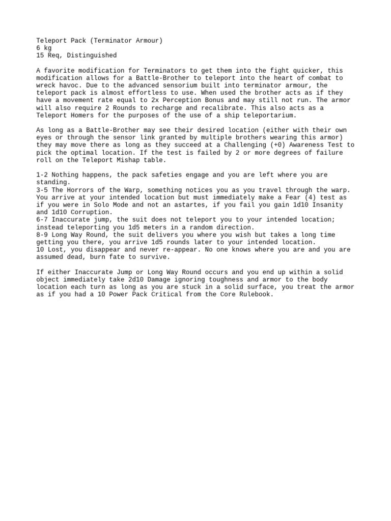 Teleport Pack (Terminator Armour) | PDF