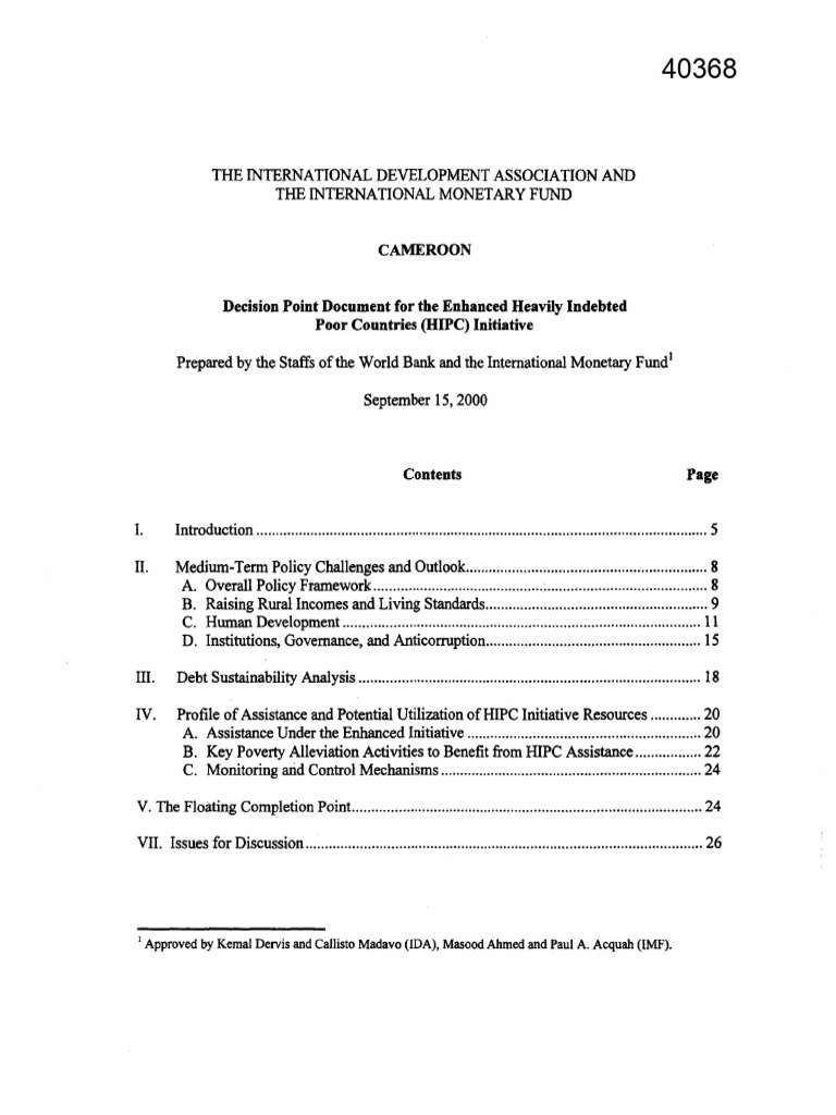 Cameroon Enhanced Heavily Indebted Poor Countries HIPC Debt Initiative | PDF | Heavily Indebted ...