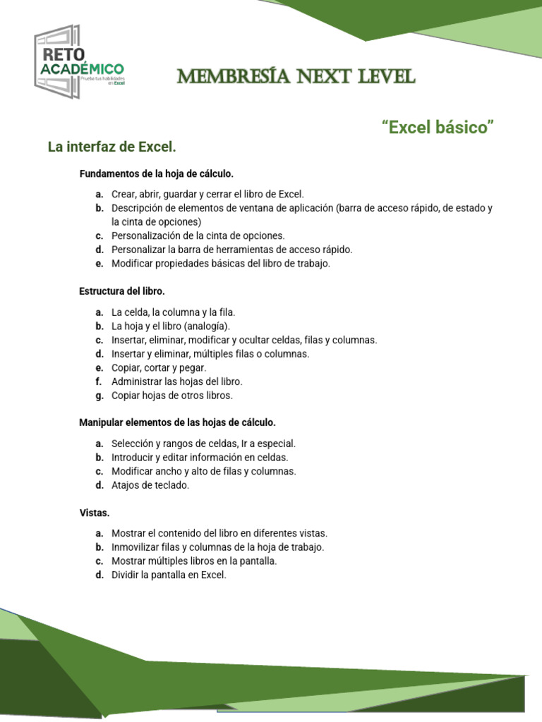 Temario - Membresía Next Level | PDF | Microsoft Excel | Macro ...
