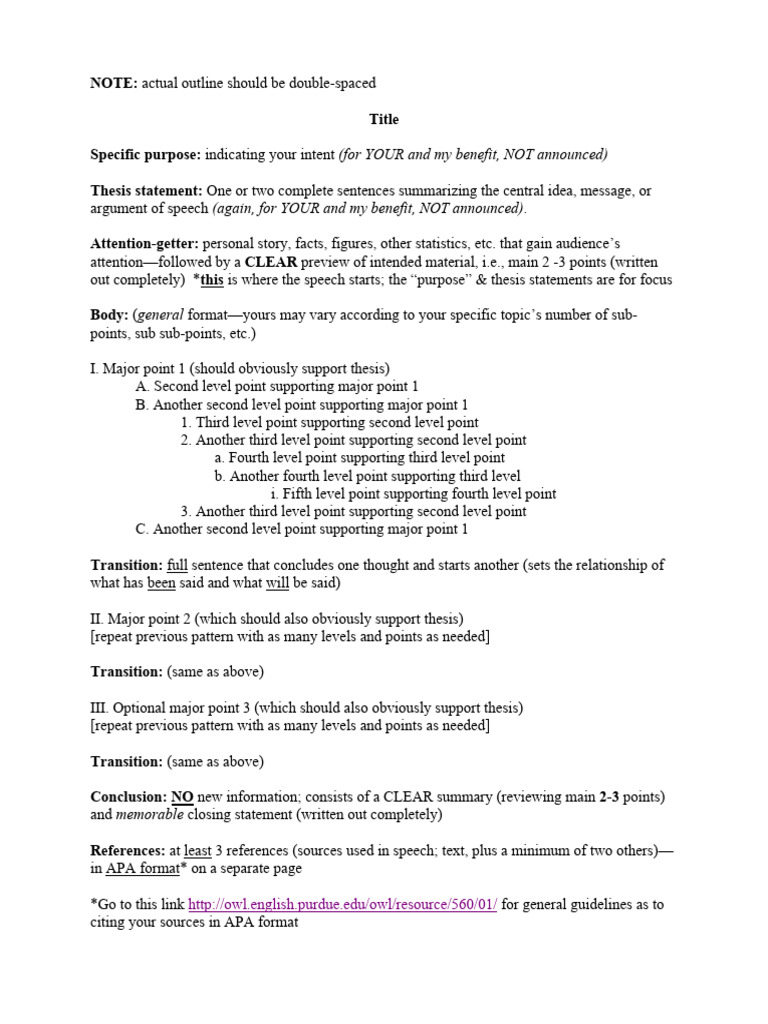 Outline and Transition Examples | PDF | Apa Style | Thesis