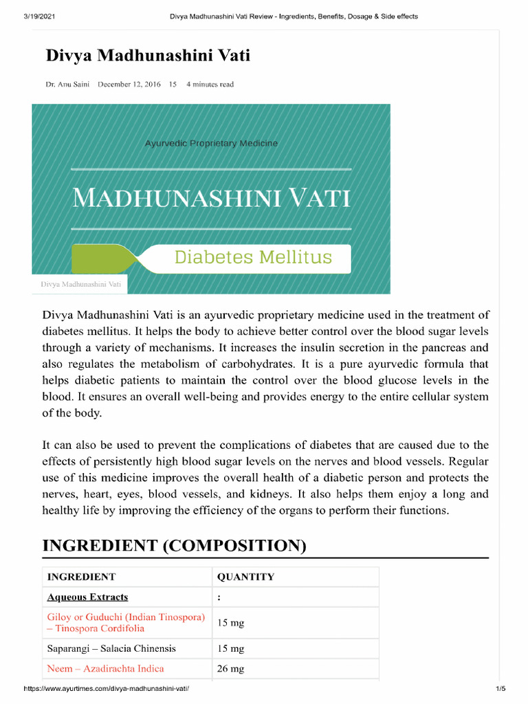 Divya Madhunashini Vati Review - Ingredients, Benefits, Dosage & Side ...