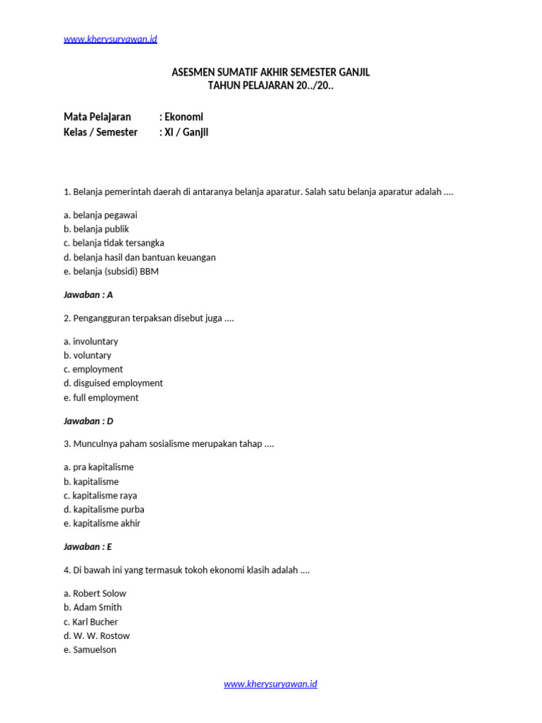 SOAL ASESMEN SUMATIF AKHIR SEMESTER GANJIL EKONOMI KELAS 11- www.kherysuryawan.id | PDF