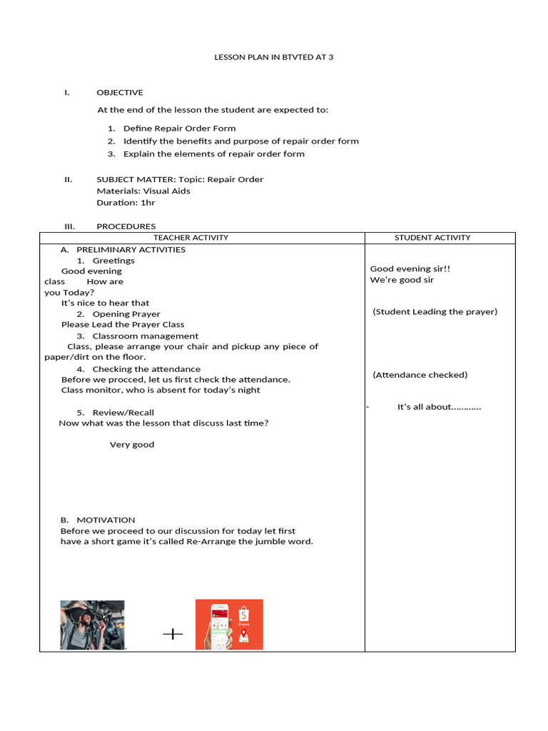 LESSON PLAN IN BTVTED AT 2 Nad | PDF | Lesson Plan