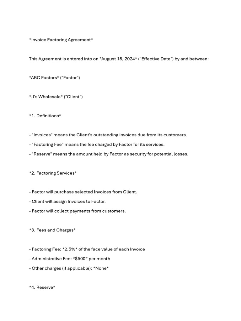 Factoring Agreement STD | PDF