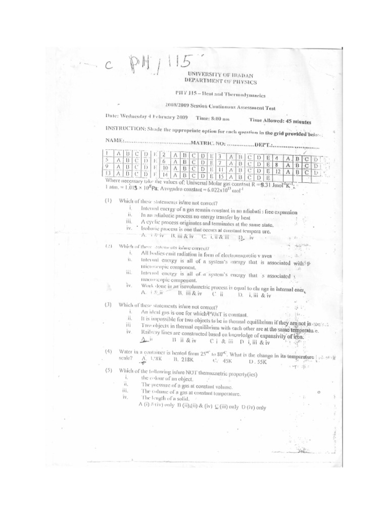 PHY 103 - 2009 PQ | PDF