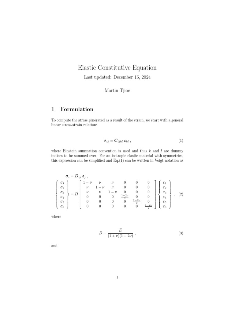 Elastic Constitutive Equation | PDF | Linear Elasticity | Mechanics