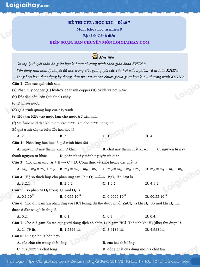 De Thi Giua Ki 1 KHTN 8 Canh Dieu de So 7 1696837008 | PDF