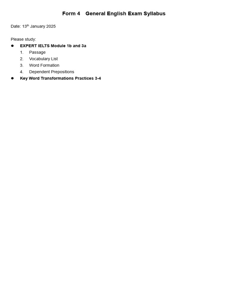 Form 4 General English Exam Syllabus | PDF