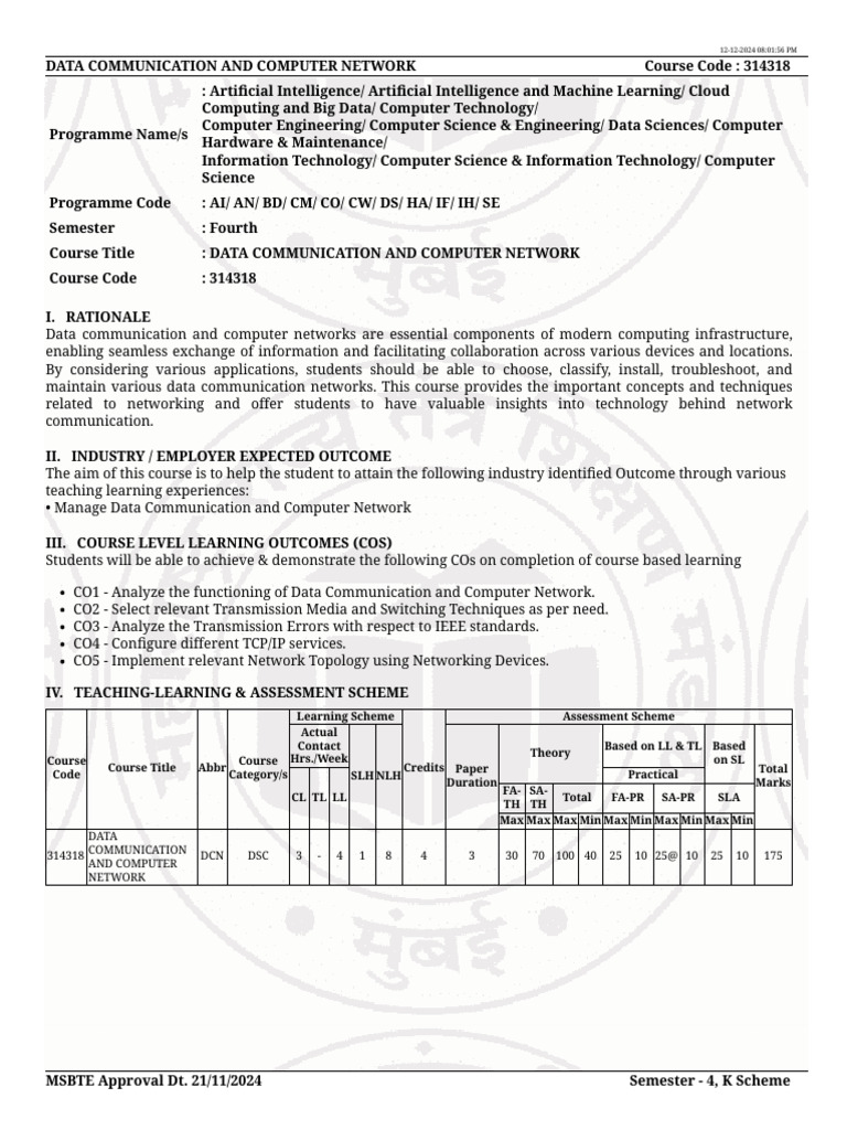 Data Communication & Networks Course | PDF | Computer Network | Internet Protocol Suite