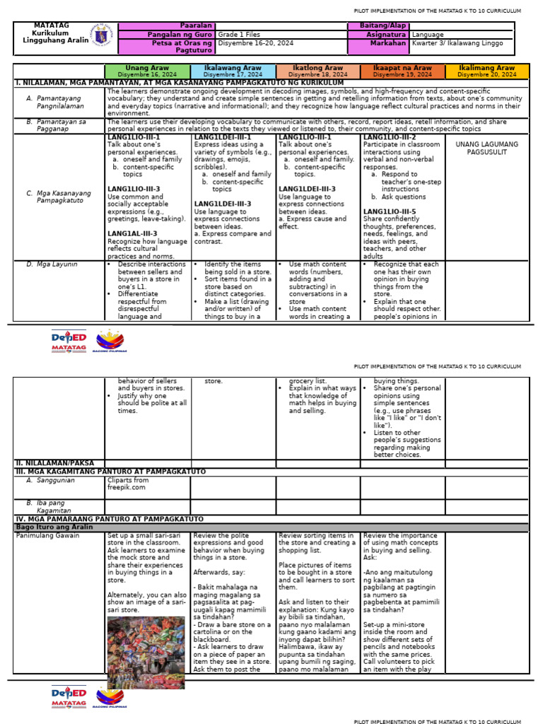 Grade 1 Language Q3 Week 2 Activities | PDF | Vocabulary